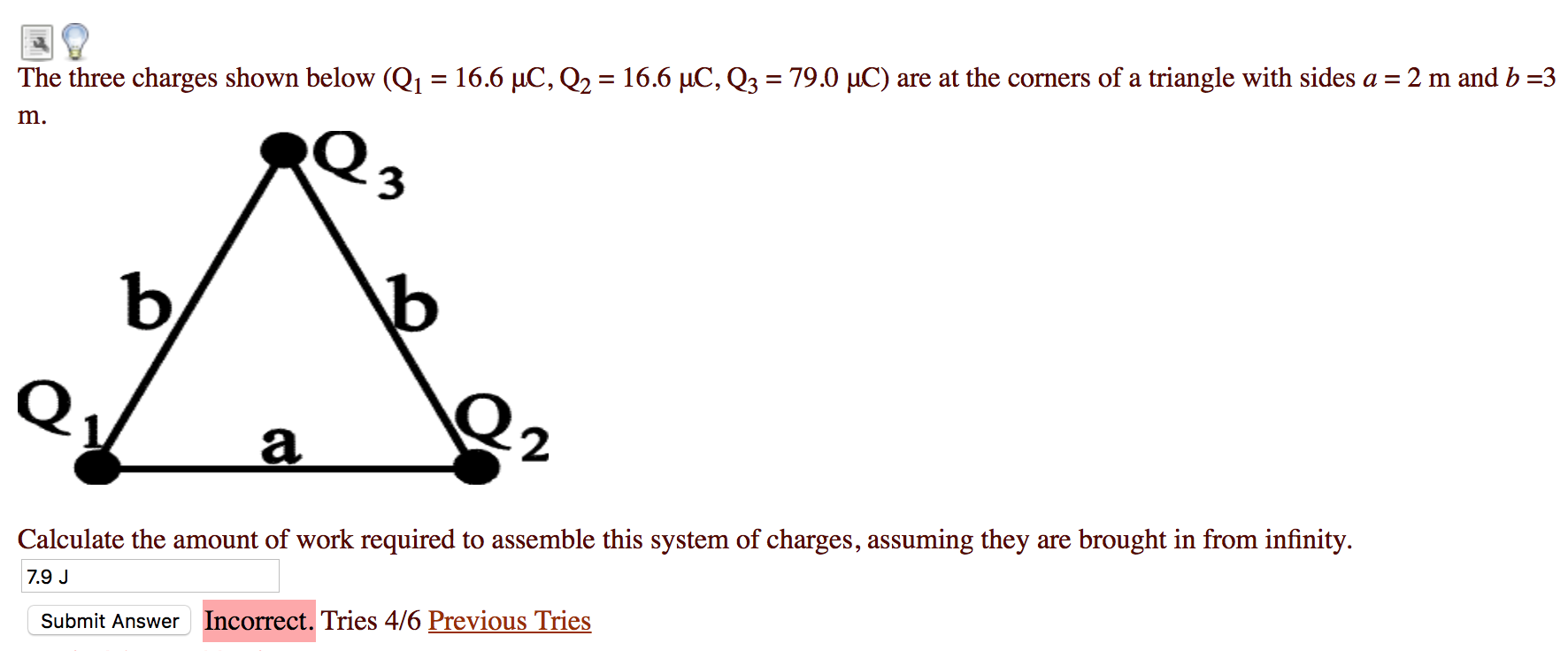 Solved The three charges shown below (Q1 = 16.6 uc, Q2 = | Chegg.com