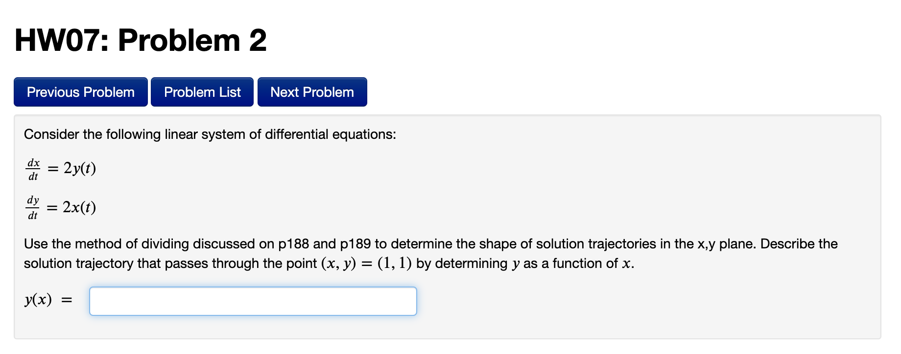 Solved Hw07 Problem 2 Previous Problem Problem List Next