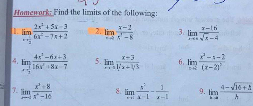 Solved Homework: Find the limits of the following: 2x + 5x-3 | Chegg.com