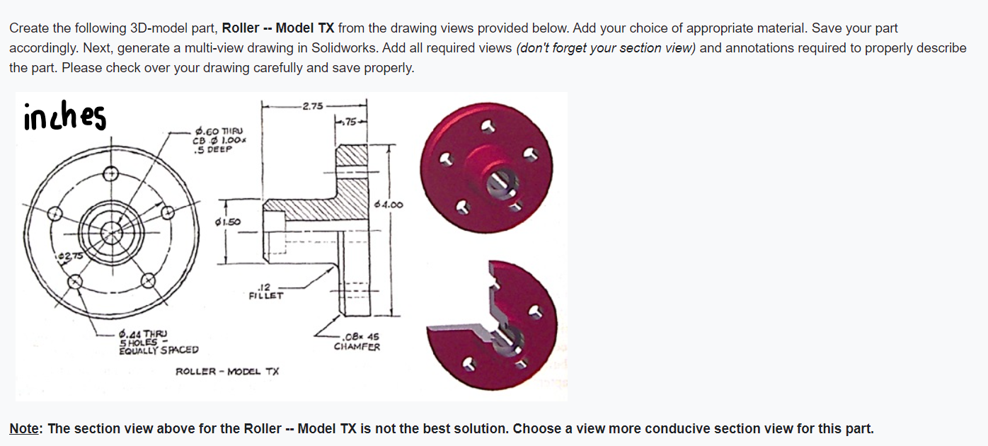 Solved Create the following 3D-model part, Roller -- Model | Chegg.com