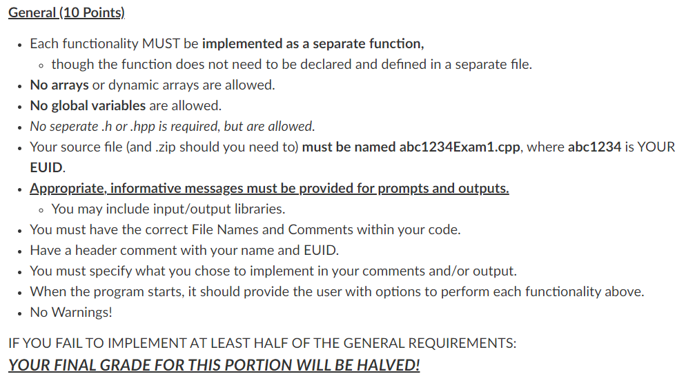- Each functionality MUST be implemented as a | Chegg.com