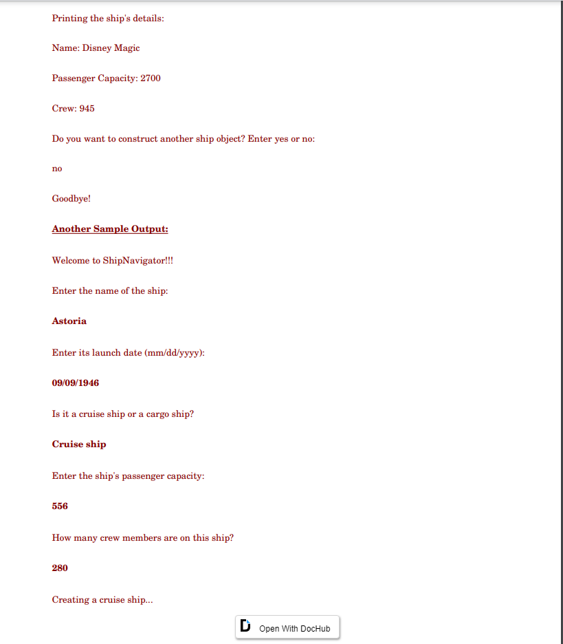 Solved Homework-6 Task: Design a class called Ship with the | Chegg.com