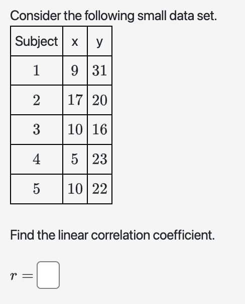 Solved Consider the following small data set. Find the | Chegg.com