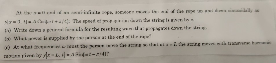 Solved At the x = 0 end of an semi-infinite rope, someone | Chegg.com
