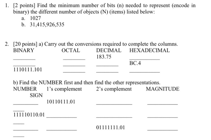 Solved Find the minimum number of bits (n) needed to | Chegg.com