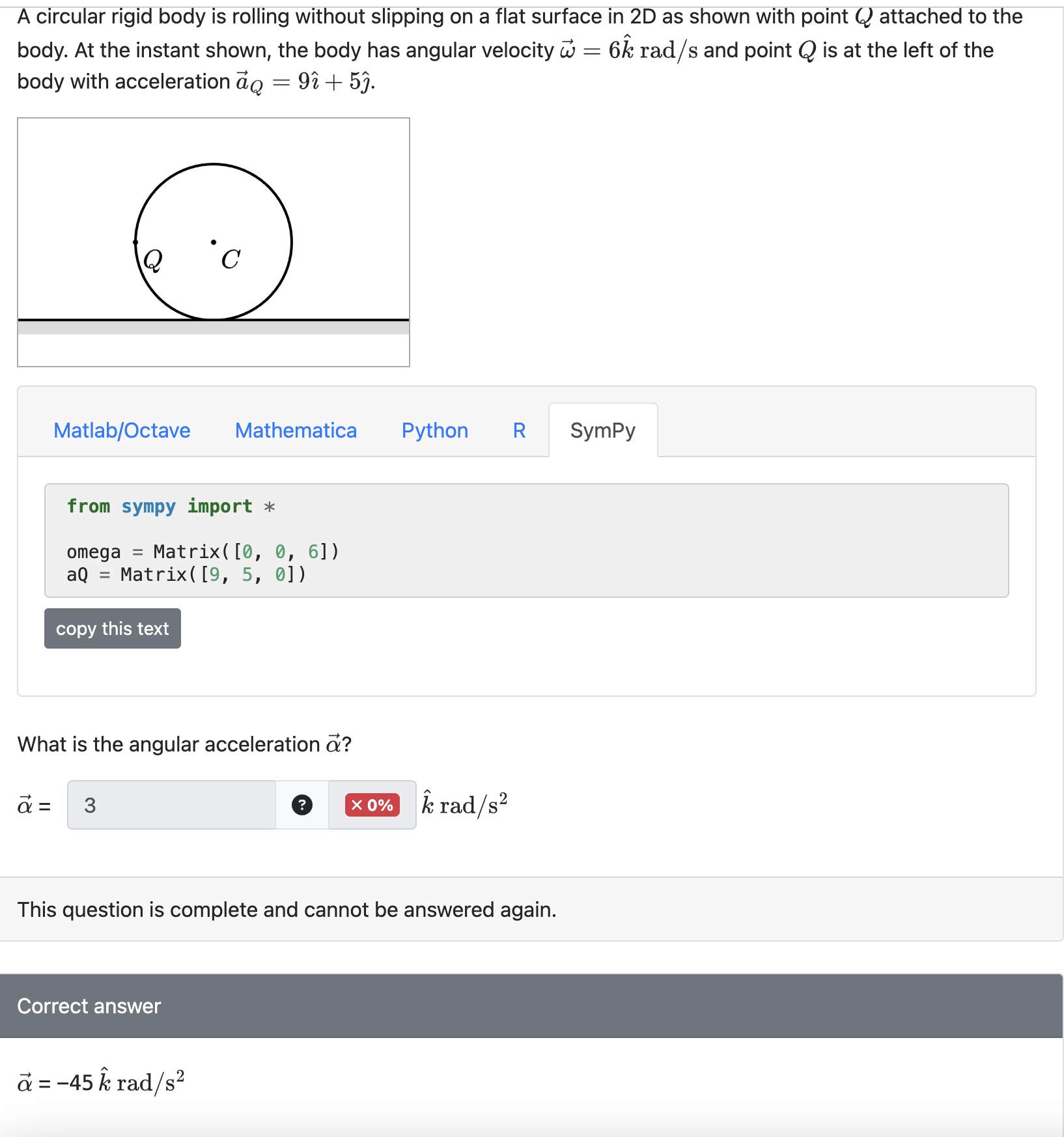 Solved A circular rigid body is rolling without slipping on | Chegg.com