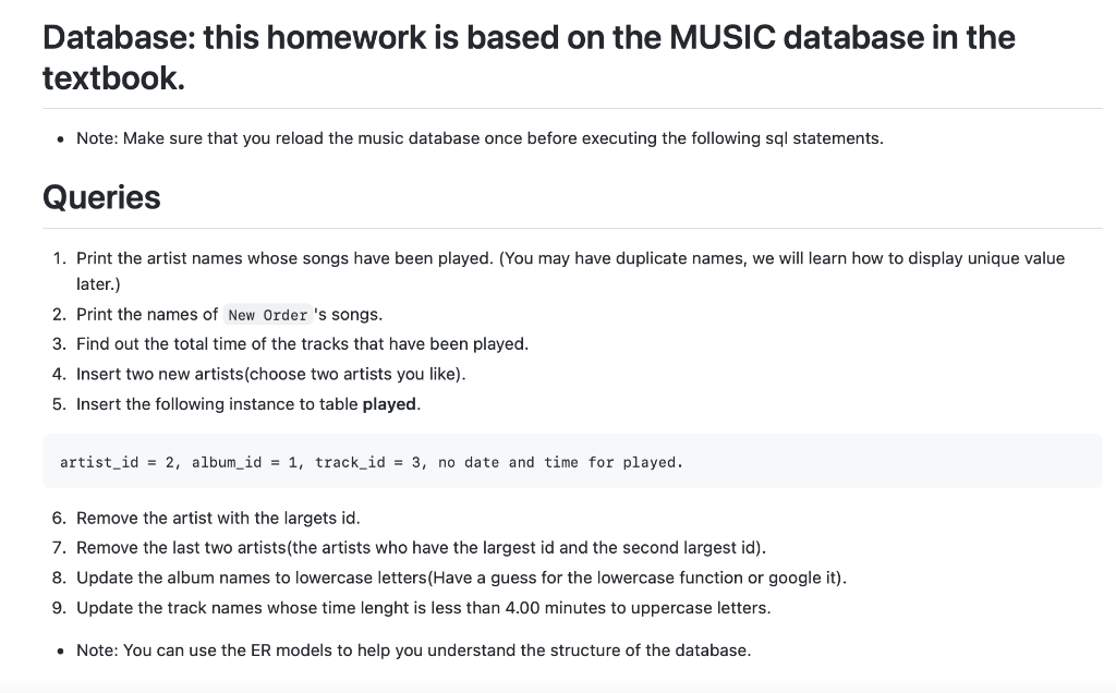 Solved This is the MUSIC database DROP DATABASE IF EXISTS | Chegg.com