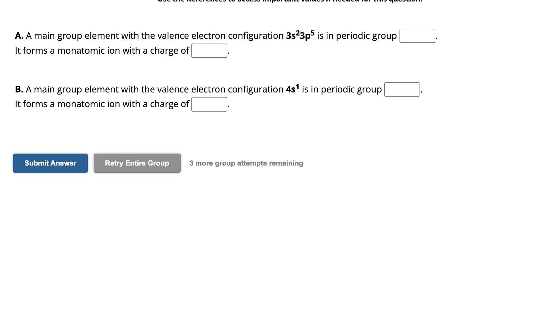 Solved A. A main group element with the valence electron | Chegg.com