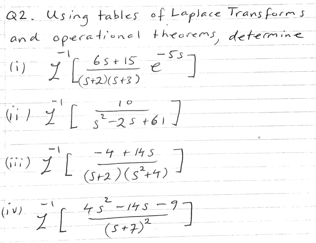 Solved Q2. Using tables of Laplace Transforms and | Chegg.com