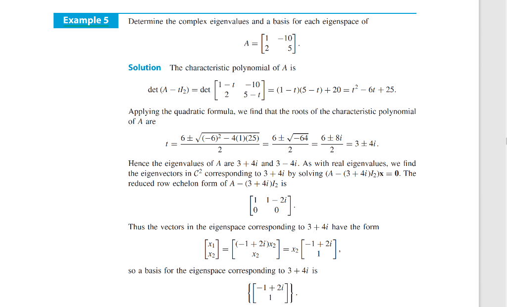Solved Example 5 Determine the complex eigenvalues and a | Chegg.com