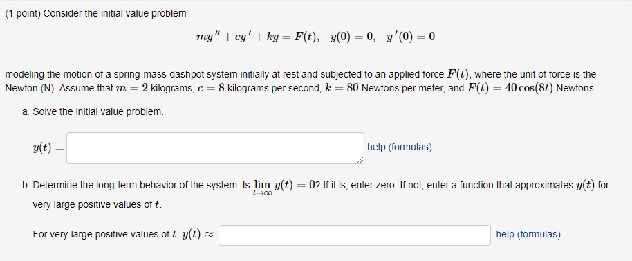 Solved 1 Point Suppose A Spring With Spring Constant 8 N M