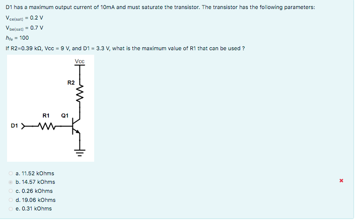 Solved D1 has a maximum output current of 10mA and must | Chegg.com