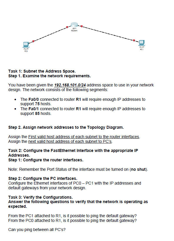 Routers RC-PT PC-PT PCB Task 1: Subnet the Address | Chegg.com