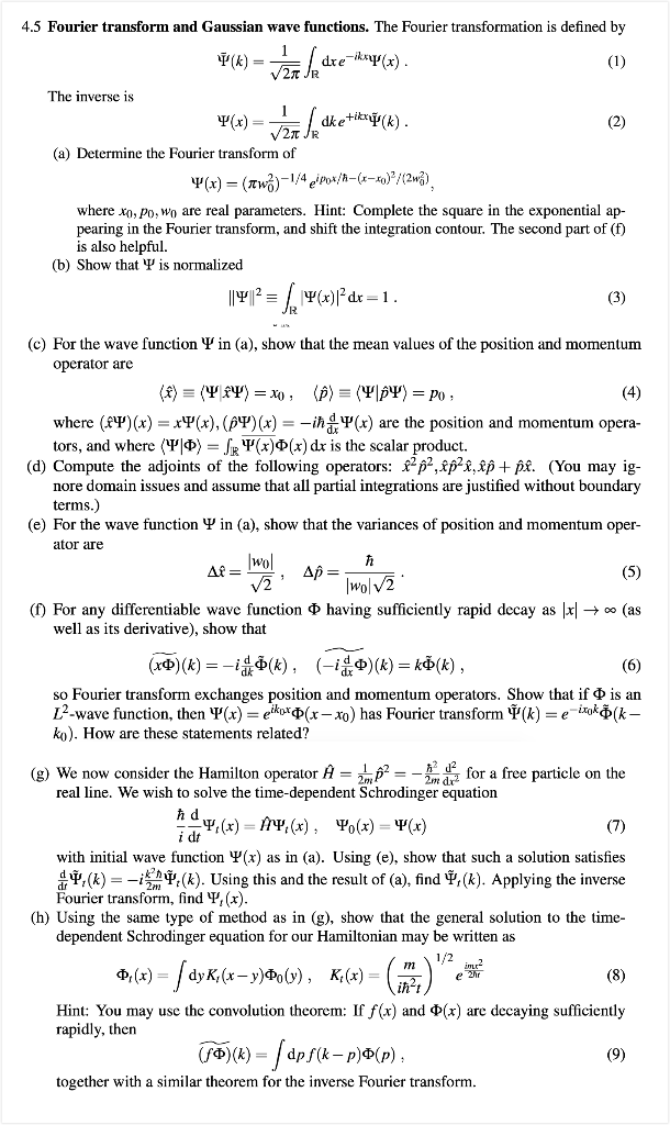 4.5 Fourier transform and Gaussian wave functions. | Chegg.com