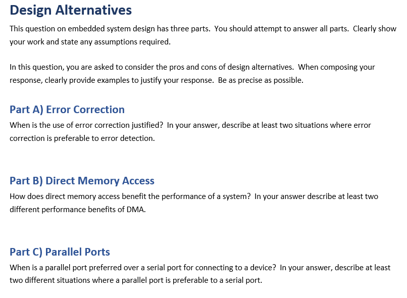 Solved Design Alternatives This question on embedded system | Chegg.com