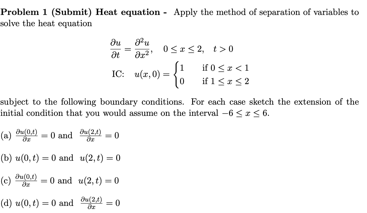 Solved Problem 1 Submit Heat Equation Apply The Method Chegg