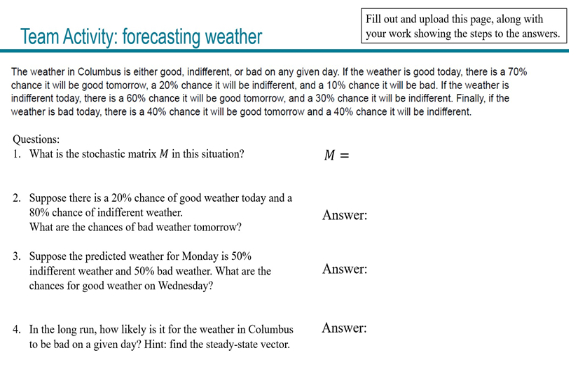 Solved Team Activity: forecasting weather Fill out and | Chegg.com