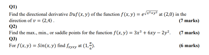 Solved Q1) Find the directional derivative Duf(x, y) of the | Chegg.com