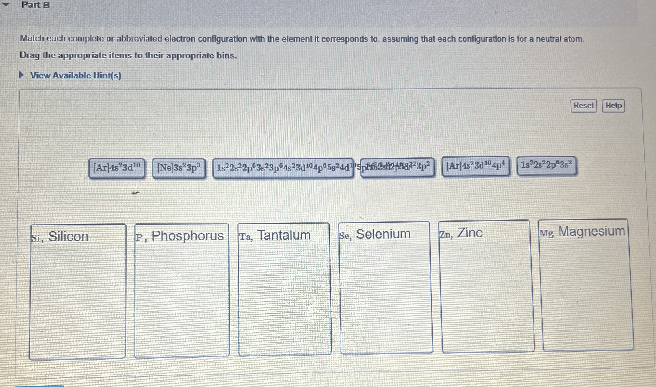 Solved Part Bmatch Each Complete Or Abbreviated Electron