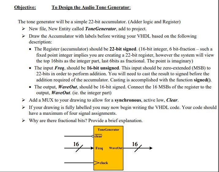 Solved Objective: To Design the Audio Tone Generator: The | Chegg.com