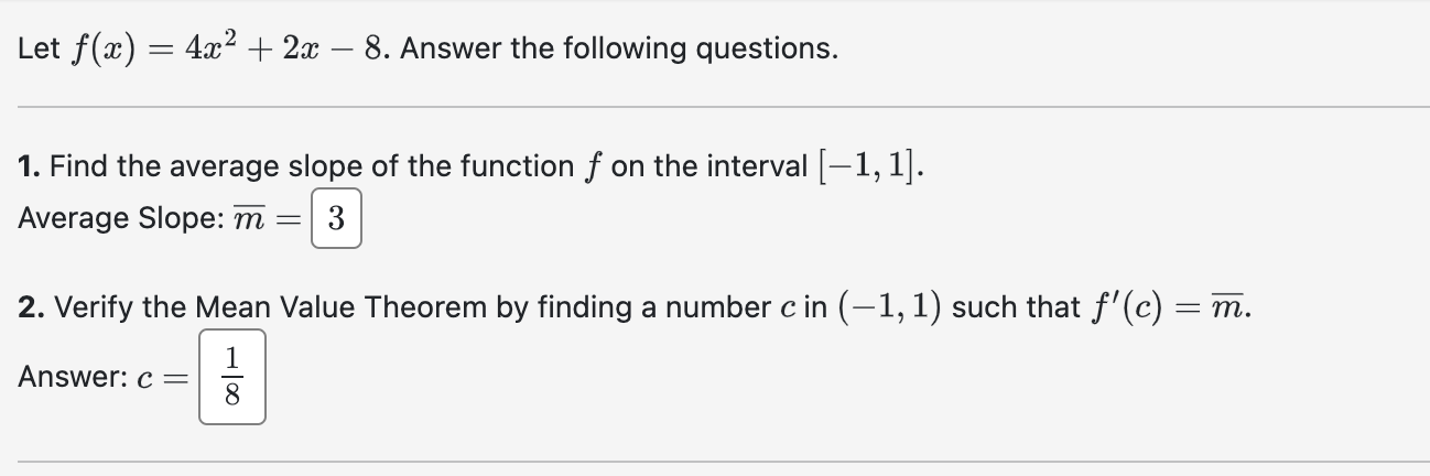 Solved Let f(x)=4x2+2x−8. Answer the following questions. 1. | Chegg.com