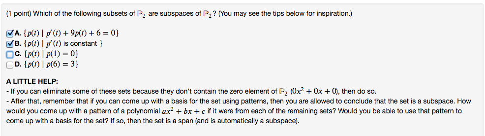 Solved (1 point) Which of the following subsets of IP2 are | Chegg.com