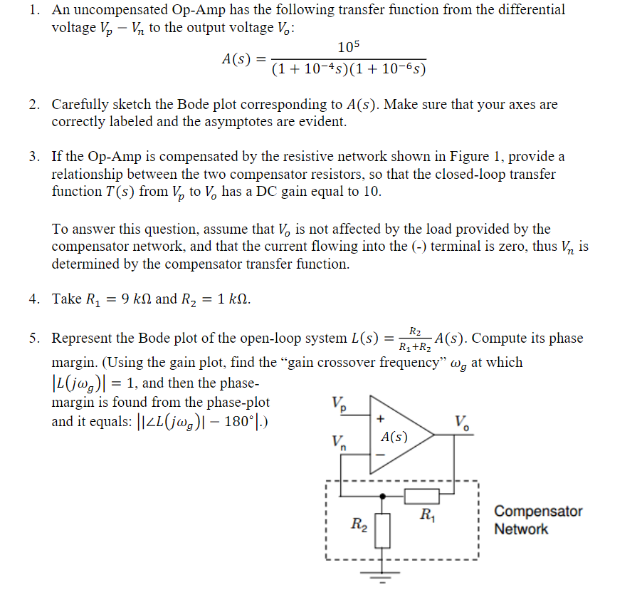 Solved 1. An uncompensated Op-Amp has the following transfer | Chegg.com