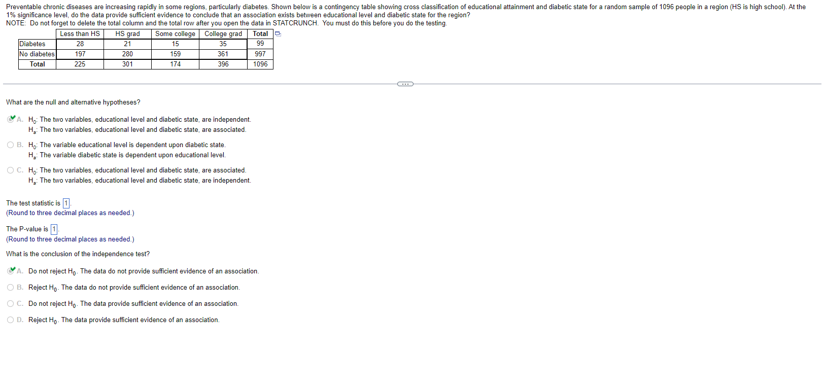 Solved What are the null and alternative hypotheses? A. H0 : | Chegg.com