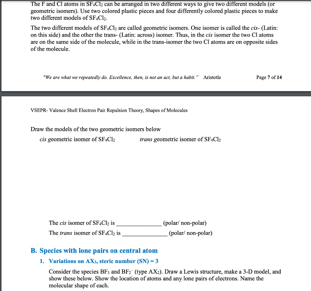 Solved The F and Cl atoms in SF4Cl2 can be arranged in two | Chegg.com