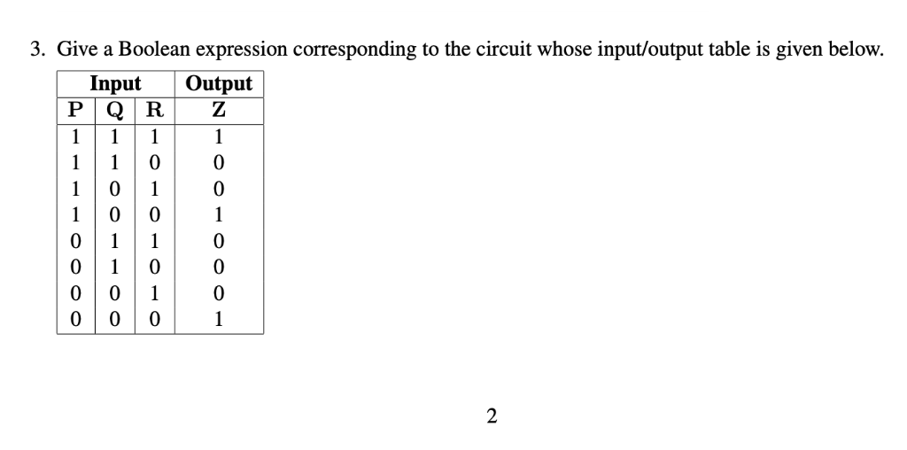 Solved 3 Give Boolean Expression Corresponding Circuit Whose Input Output Table Given Input 4953