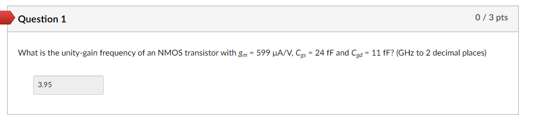 Solved What is the unity-gain frequency of an NMOS | Chegg.com