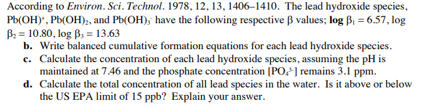 According to Environ. Sci. Technol. 1978, 12, 13, | Chegg.com