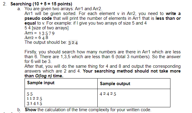 Solved 2. Searching (10 + 5 = 15 points) a. You are given | Chegg.com