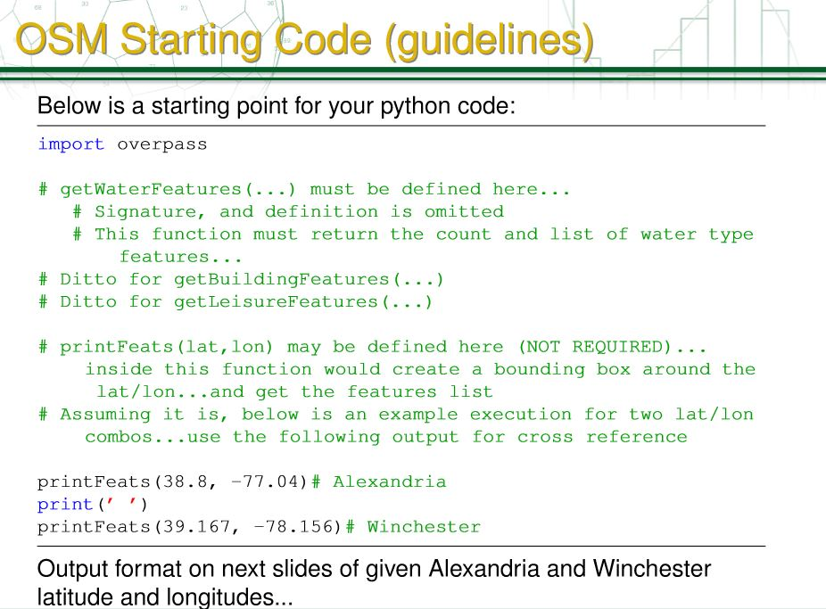 OSM Parsing. 1 This assignment will query | Chegg.com