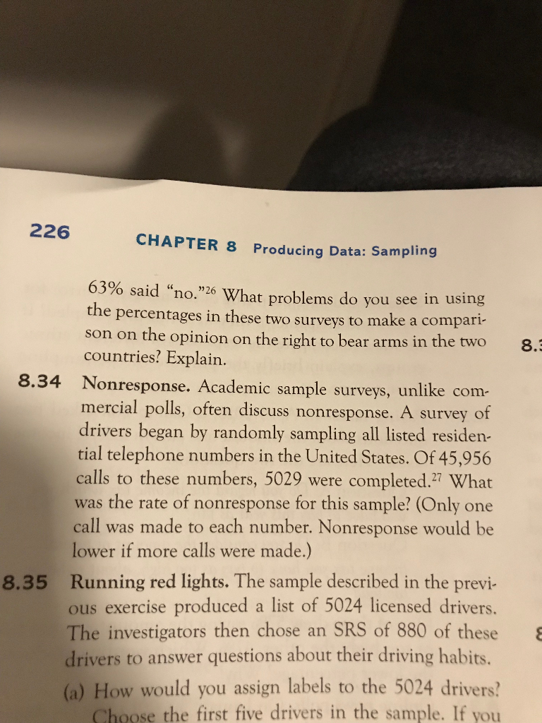 Solved 226 CHAPTER 8 Producing Data: Sampling said 'no."26 | Chegg.com