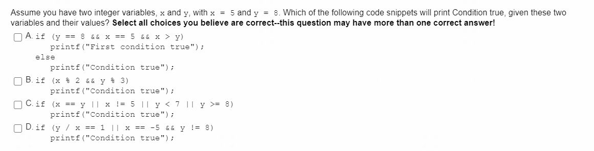 Solved Assume you have two integer variables, x and y, with | Chegg.com