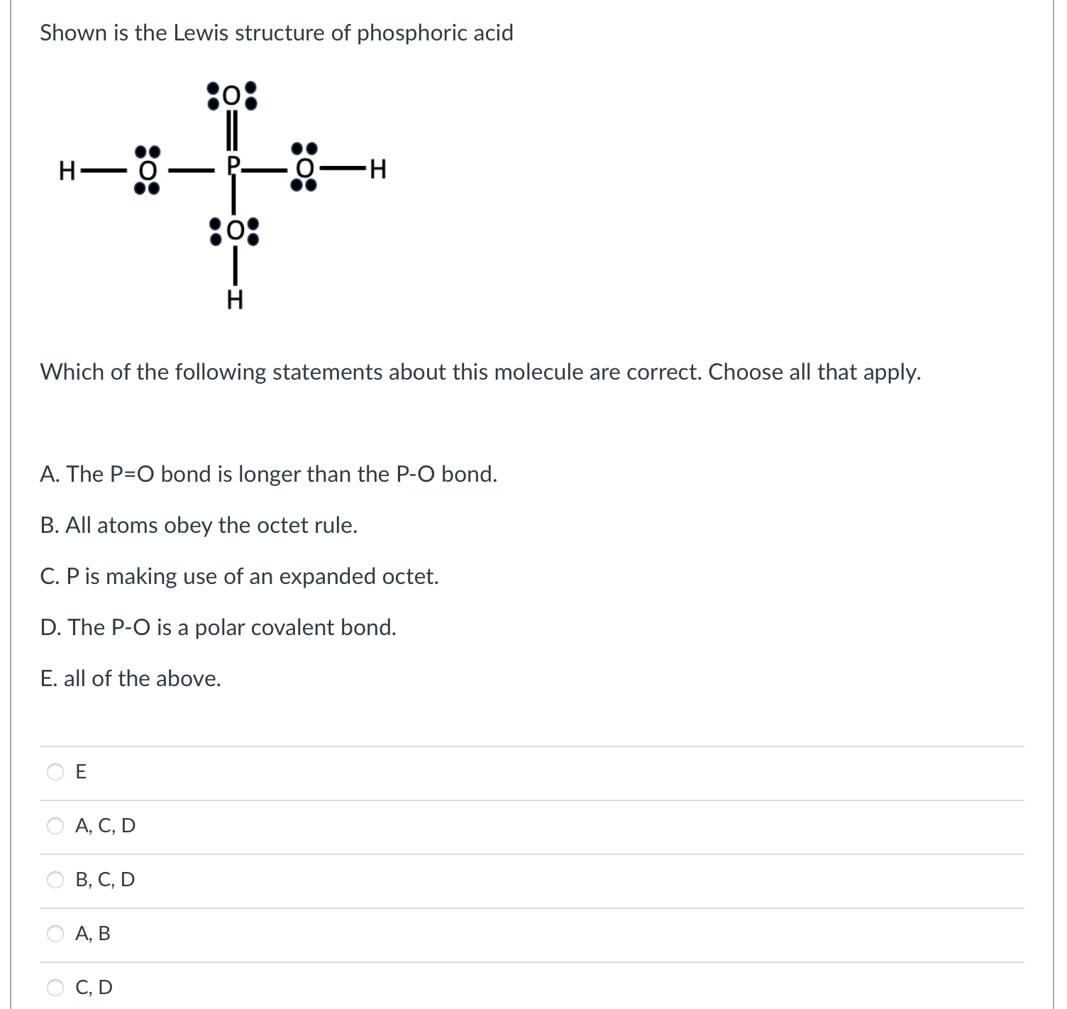 Solved Shown is the Lewis structure of phosphoric acid Which | Chegg.com