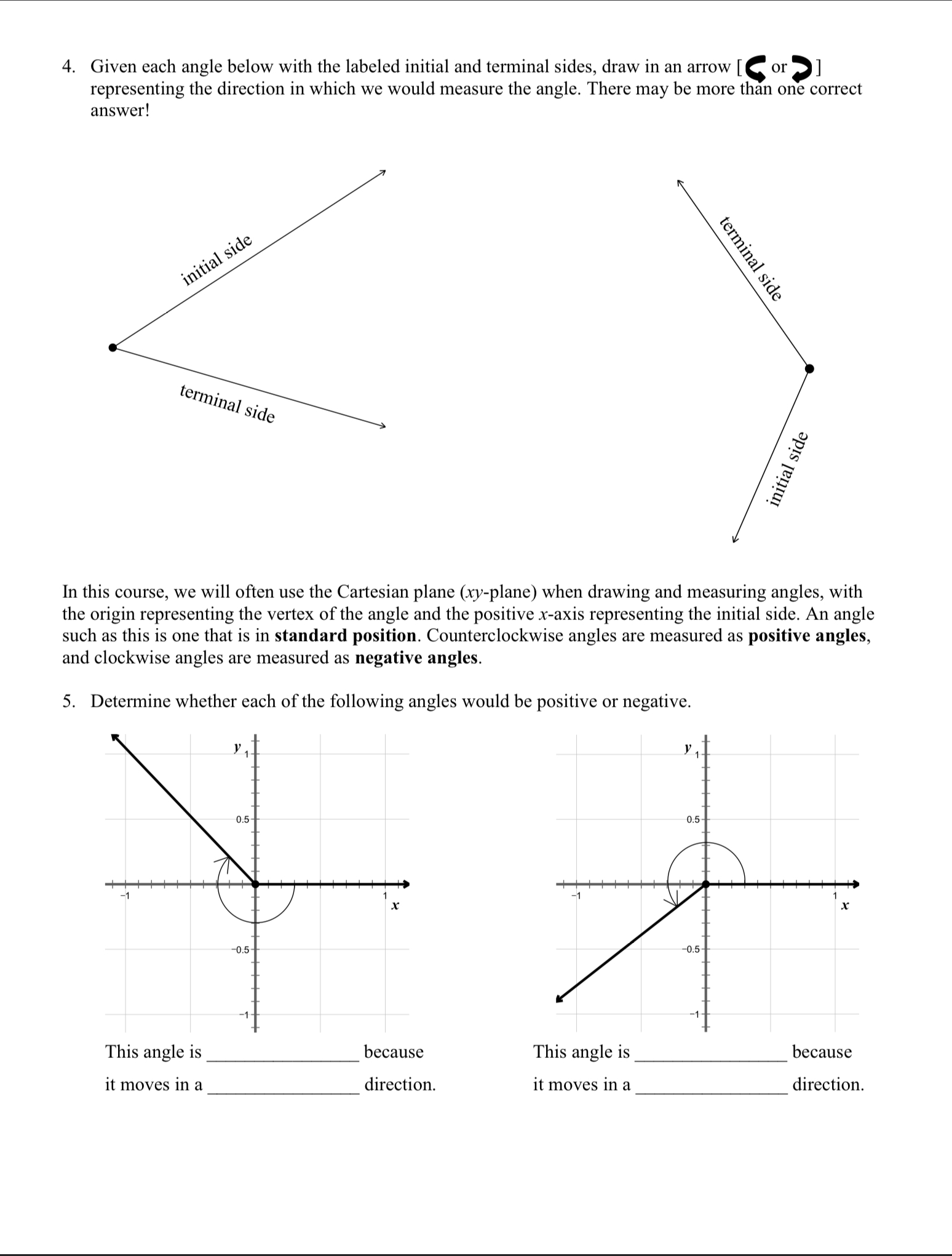 Solved Given each angle below with the labeled initial and | Chegg.com