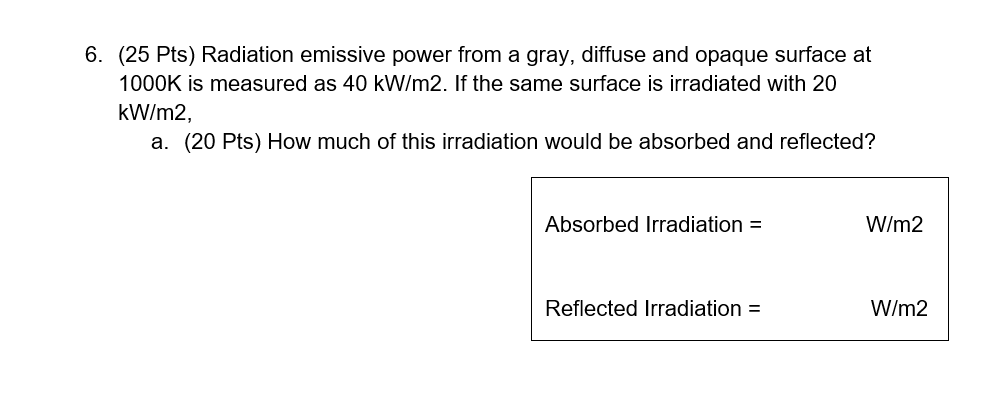 Solved 6. (25 Pts) Radiation emissive power from a gray, | Chegg.com