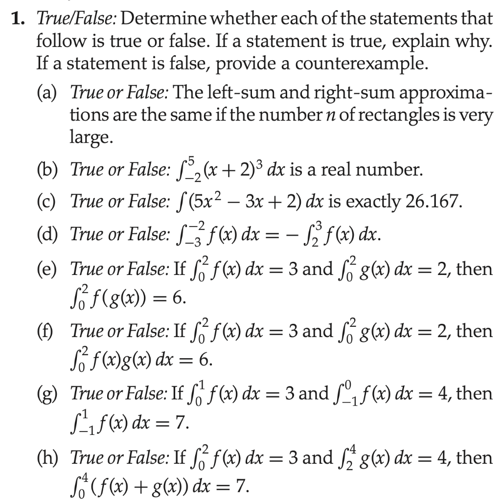 Solved 1. True/False: Determine whether each of the | Chegg.com