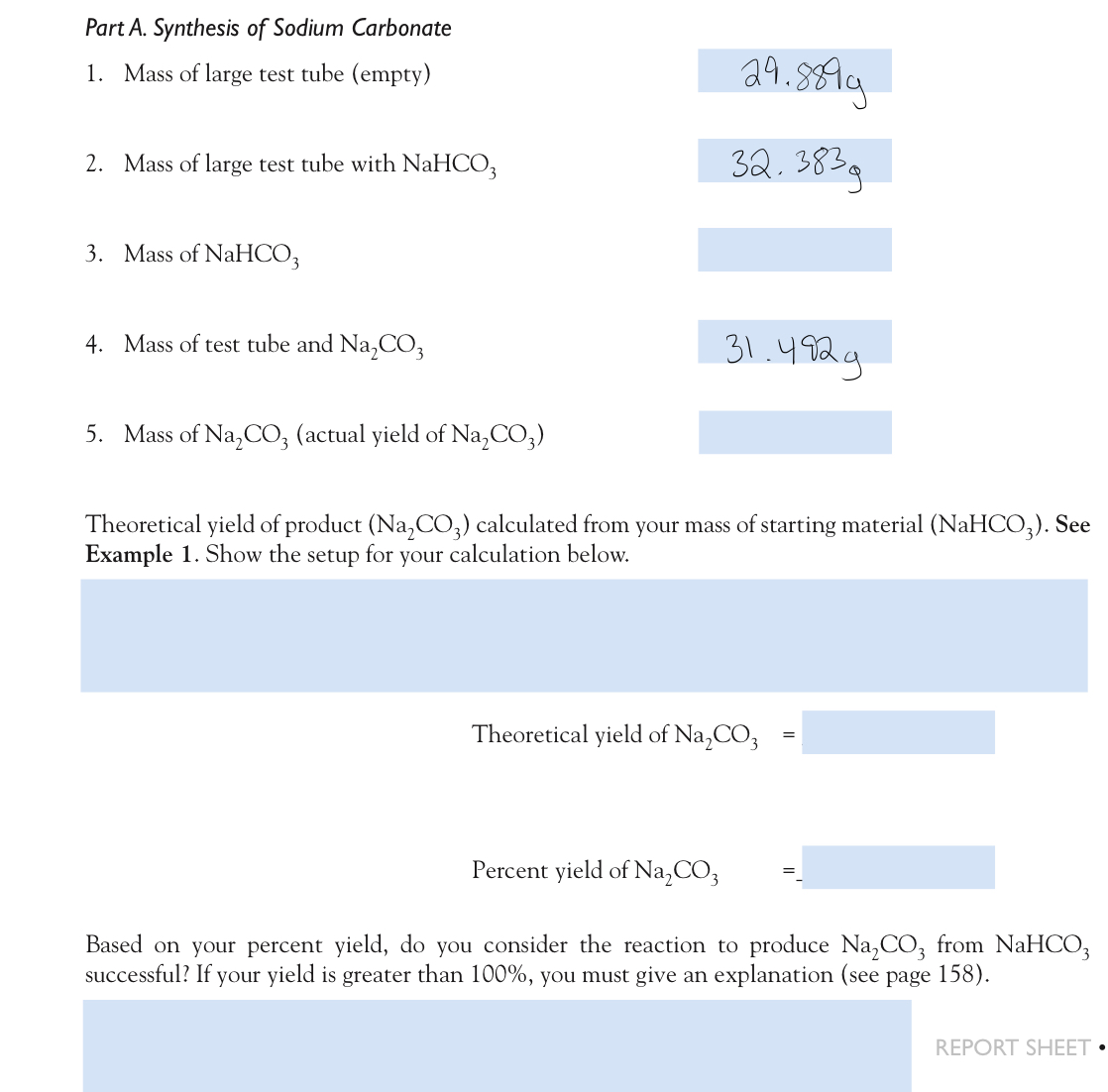 Solved Theoretical yield of product (Na2CO3) calculated from | Chegg.com