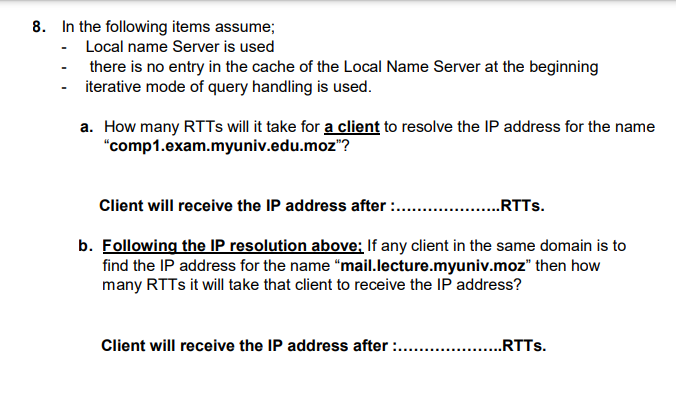 Solved 8. ﻿In the following items assume;- ﻿Local name | Chegg.com
