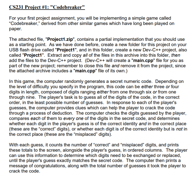 CS231 Project #1: "Codebreaker" For your first | Chegg.com