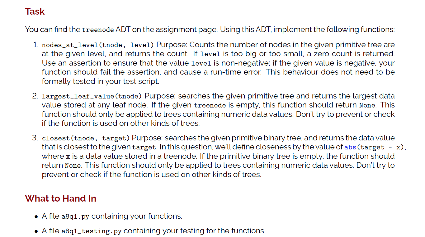 Solved Must Use Recursion Treenode Adt Class 