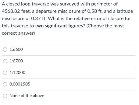 Solved A closed loop traverse was surveyed with perimeter of | Chegg.com