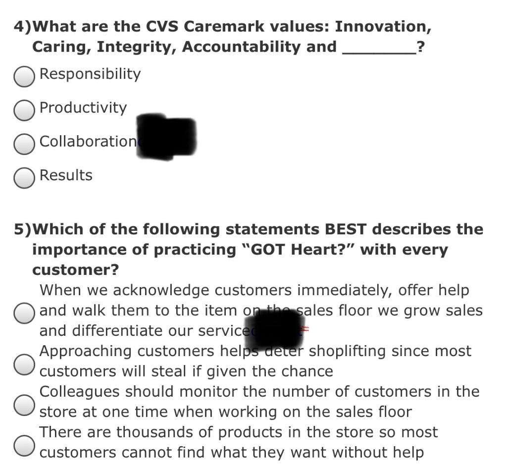 Solved 4)What are the CVS Caremark values: Innovation, | Chegg.com
