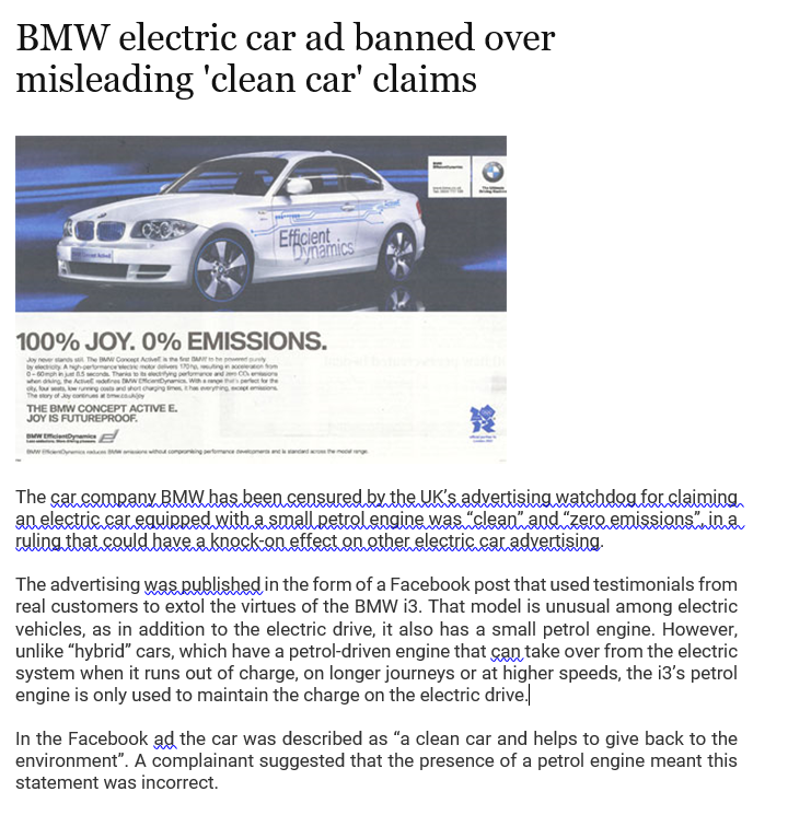 Solved BMW electric car ad banned over misleading 'clean | Chegg.com