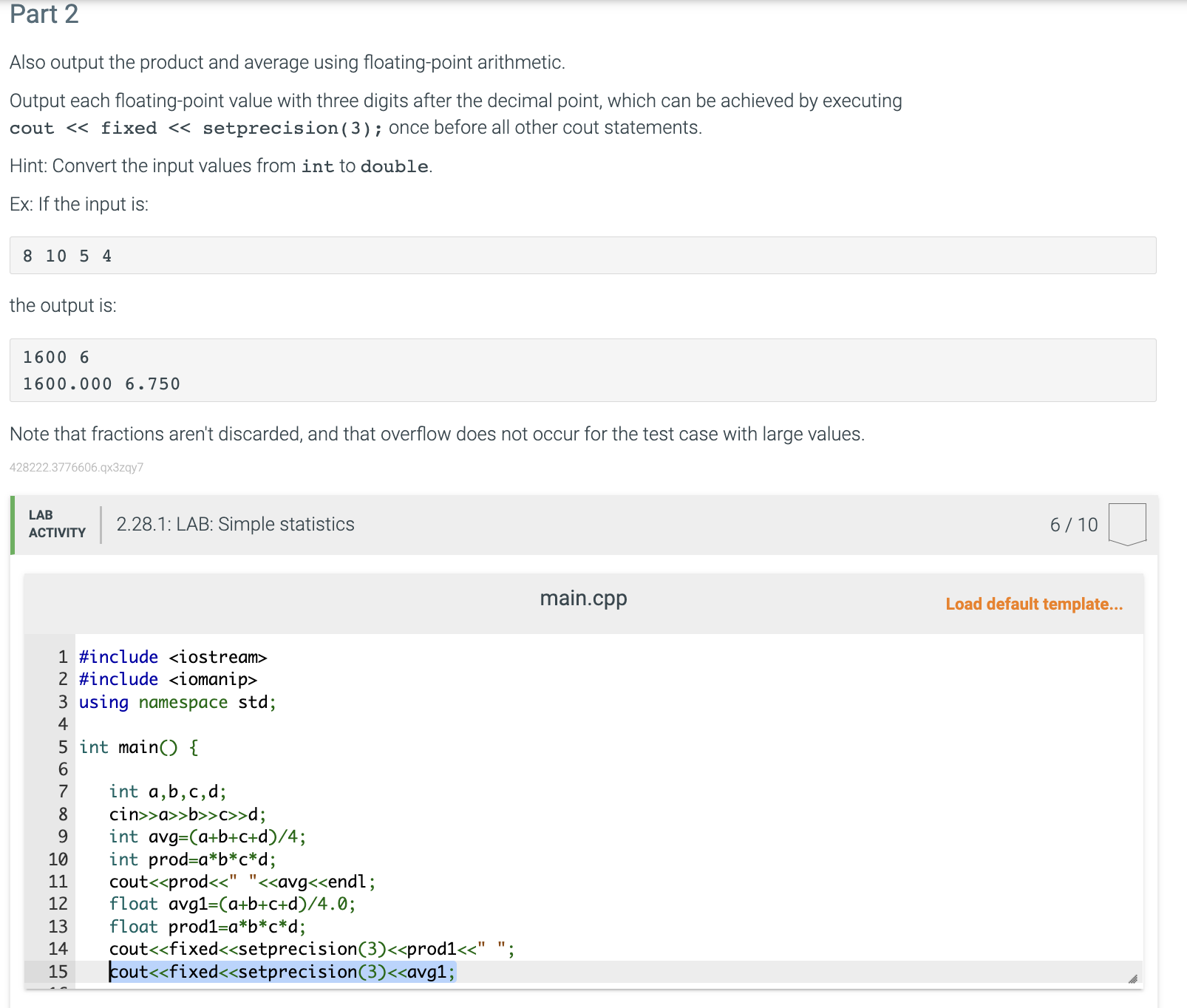 Part 2Also output the product and average using | Chegg.com
