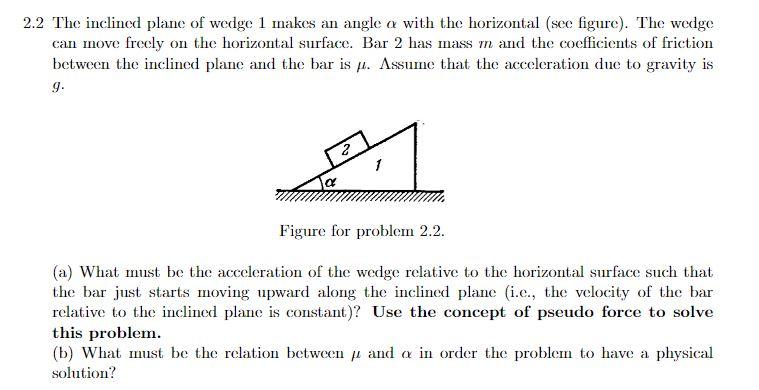 Solved 2.2 The inclined plane of wedge 1 makes an angle a | Chegg.com