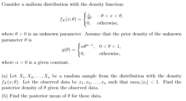 Solved Consider a uniform distribution with the density | Chegg.com